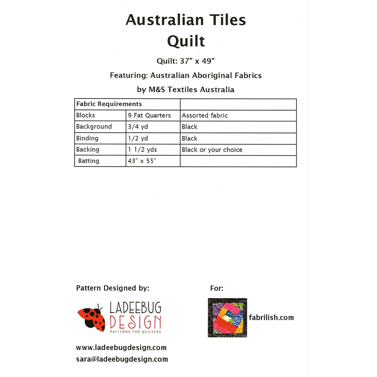 Australian Tiles Quilt pattern – Wax Arrow & Assoc. LLC d/b/a Fabrilish
