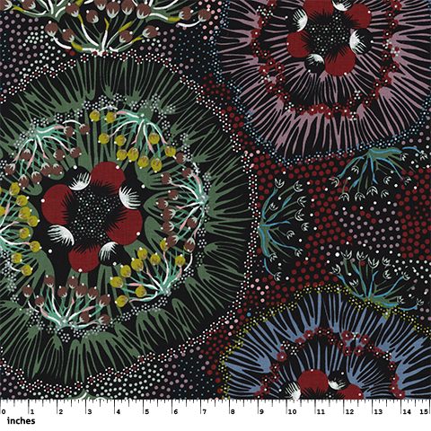 Bush Plum Black Australian Aboriginal fabric by Polly Wheeler – Wax ...